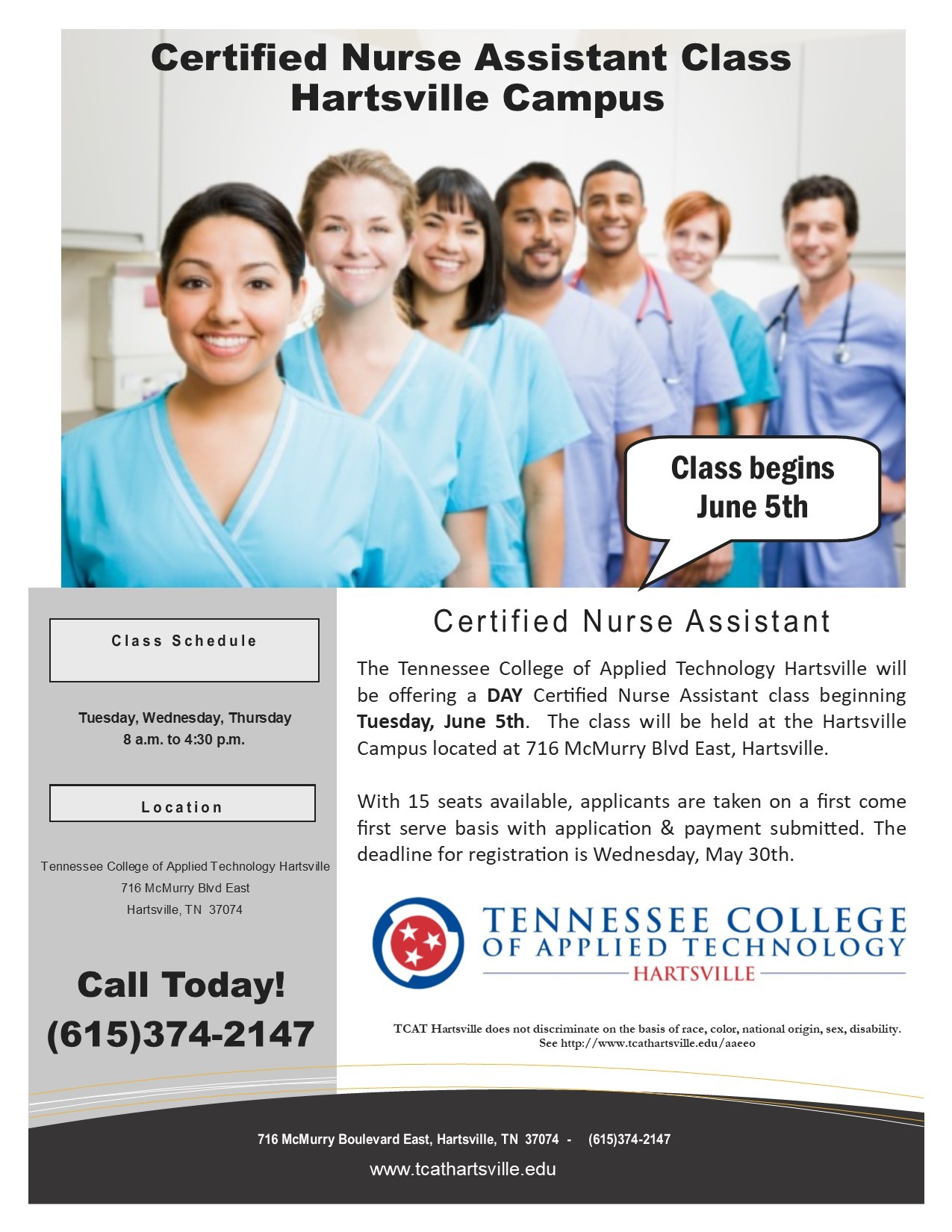 CNA Class to Begin June 5th | TCAT Hartsville